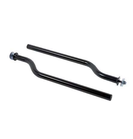 Black powder coated curved tube with internal screw thread